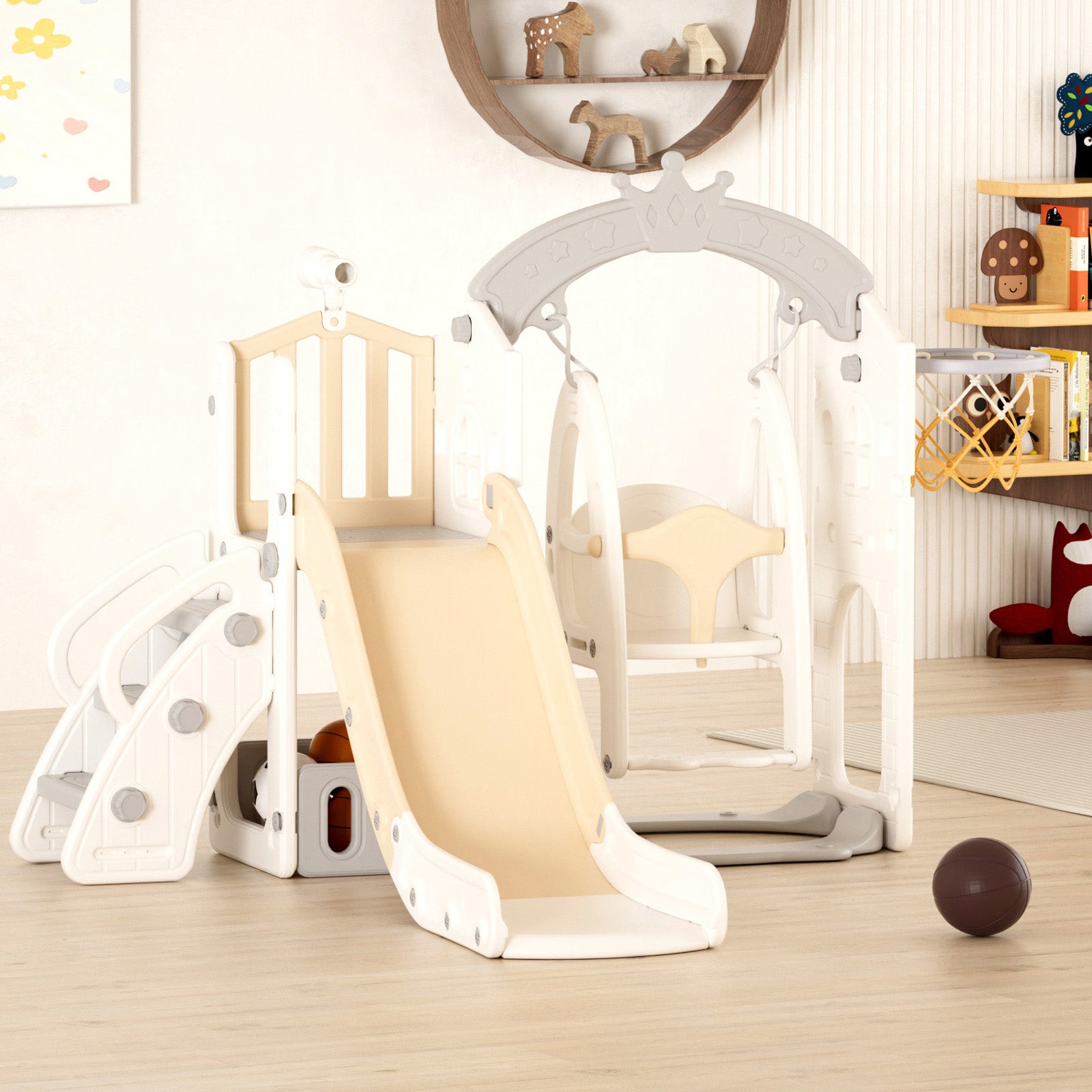 XJD 6 in 1 Toddler Slide Set Indoor Outdoor Plastic Freestanding Slide