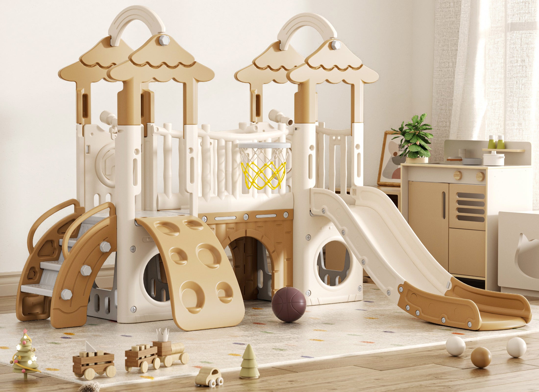 Pre-sale, 9 in 1 Toddler Slide Set Freestanding Climber Playset with r