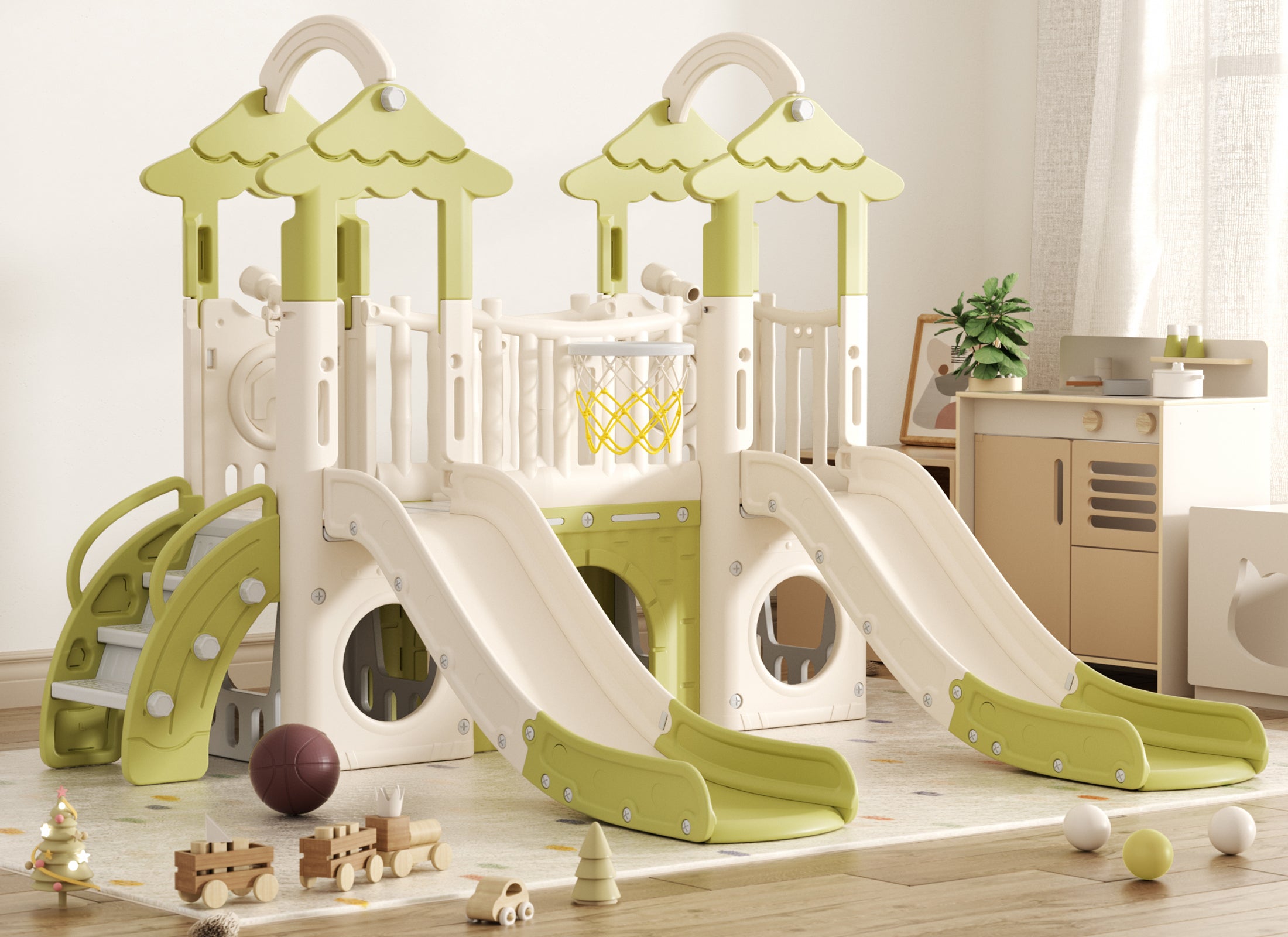 9 in 1 Toddler Slide Set Freestanding Climber Playset with Double Slid